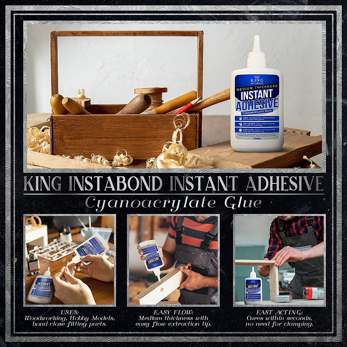 Cyanoacrylate Adhesive Super Glue - Medium Viscosity CA Glue for Wood, Plastic, DIY Crafts, Metal, etc. Cyanoacrylate Glue for Woodworking - 100ml - 3.5oz (3 Bottles)