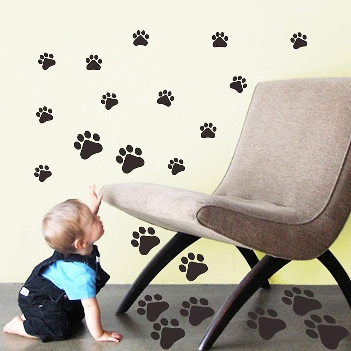 VinBee Dog Paw Prints Sticker 40Pcs Dog Pup Removable Vinyl Wall Sticker 12PCS 4 * 3.8Inch, 8PCS 2.96 * 2.8Inch,20PCS1.8 * 1.6Inch Decoration Décor for Children Nursery Room Home Décor Art Mural DIY