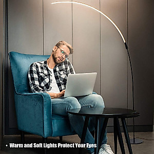 Tangkula LED Arc Floor Lamp, Curved Contemporary Minimalist Standing Lamp with 3 Brightness Levels, Modern Dimmable Adjustable Tall Reading Light, 3000K Warm White (Black)