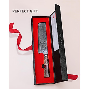 TUO Nakiri Knife 7 inch Japanese Kitchen Knife Nakiri Chef Knife 45-layers AUS-10 Damascus Steel Vegetable Knife Hand Forged Resin Handle with Gift Box