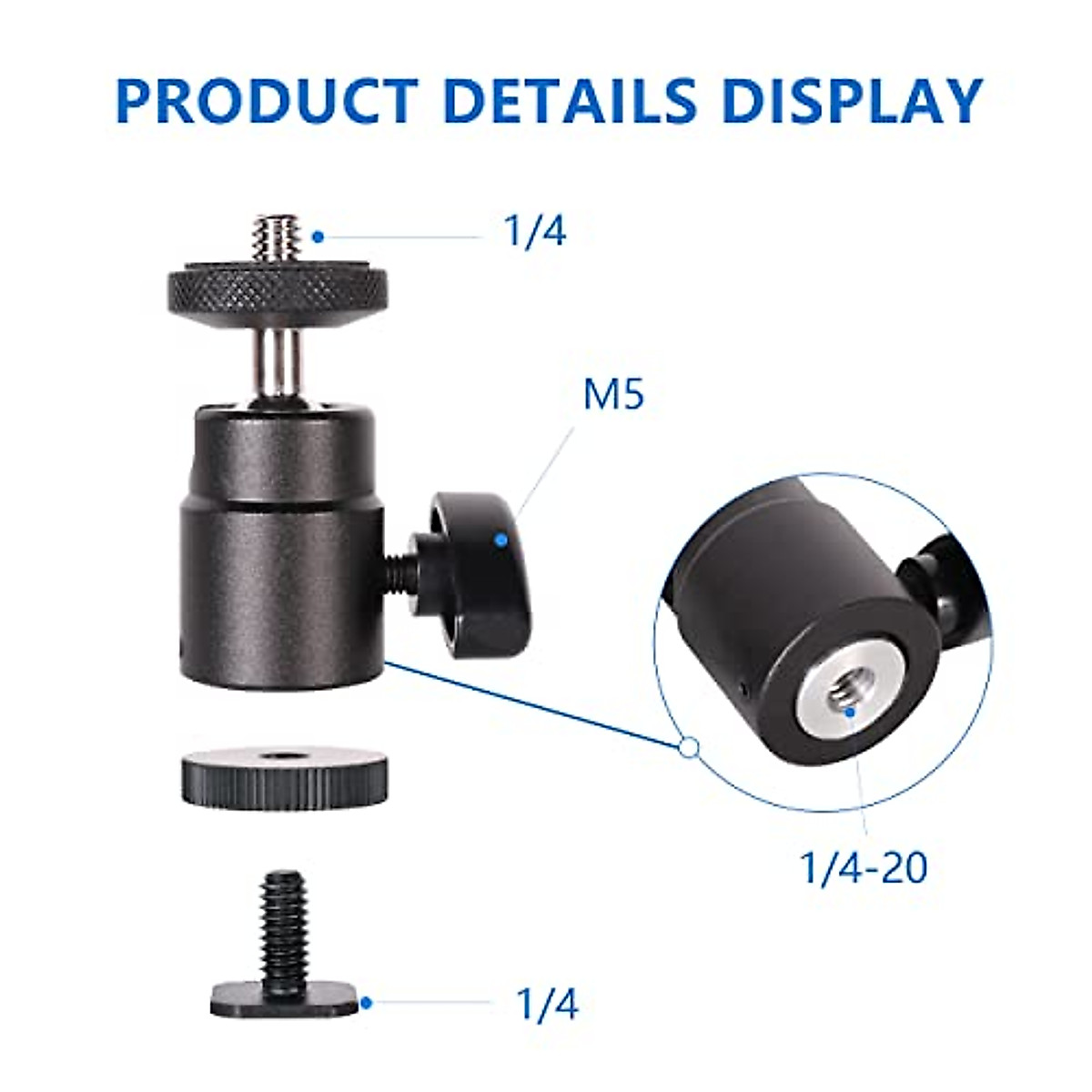 QYXINC Mini Ball Head Hot Shoe Mount with 1/4 inch Adapter Screw for DSLR Camera, Monitor, Camcorder, Flash Light, Tripod, Light Stand (4 Pack)