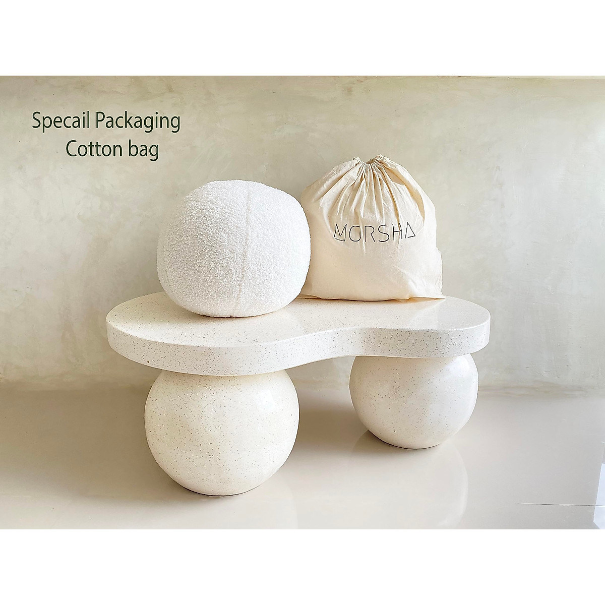 MORSHA Boucle Ball Pillow - 11.8 Inch Round Sphere cushion for Modern, Chic, and Boho Style Home Decor - Cute, Trendy, and Comfortable, GIFT, Teddy boucle fleece,Orb (IVORY)