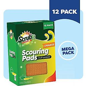 SCRUBIT Multi-Purpose Dish Scrub Sponge, Non Scratch Scouring Pads, Cleaning Sponges for pots, Dishes & Non-Stick Cookware - Pot Scrubber Sponges for Kitchen & Bathroom - 12 Pack Dish Sponge (Orange)