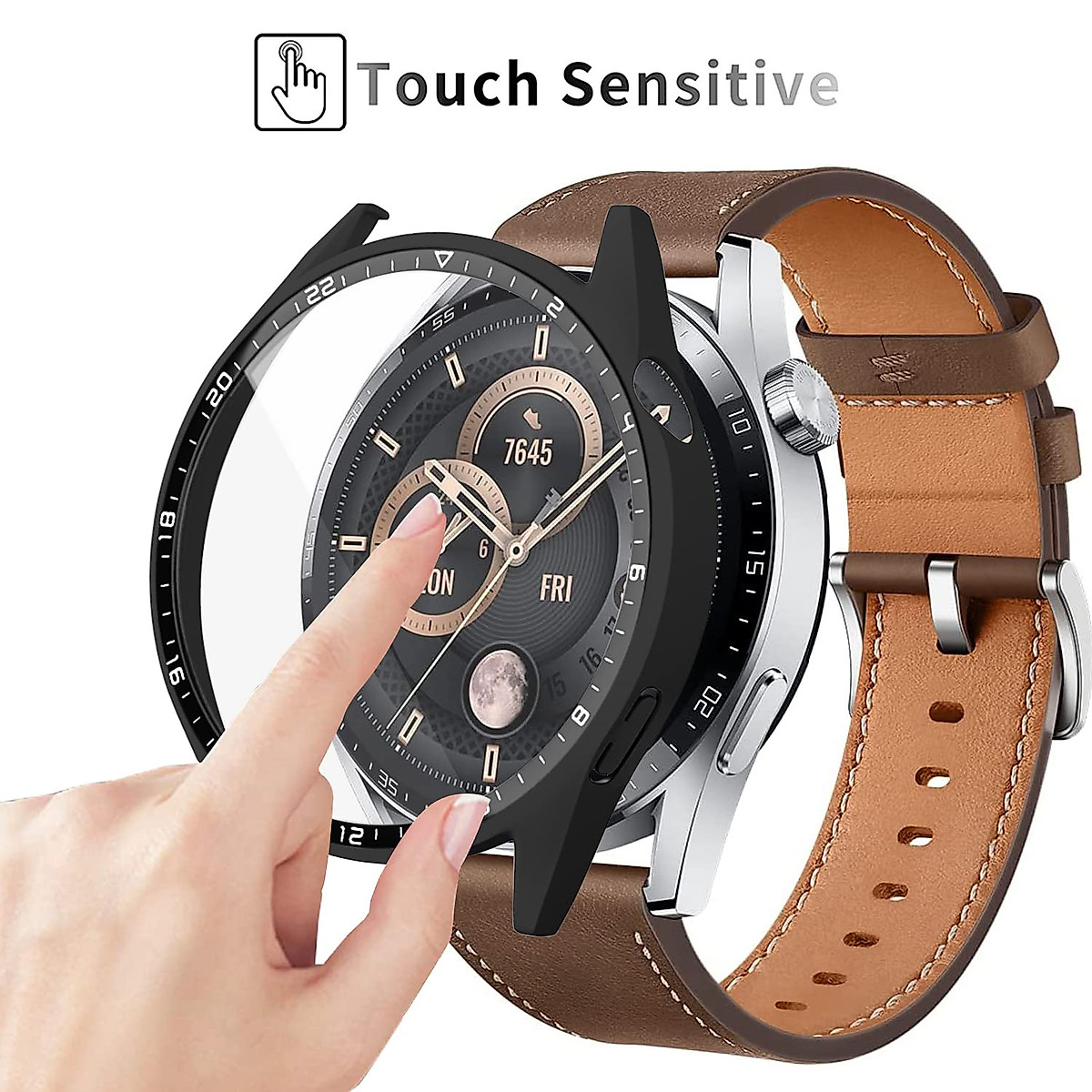 Acadeny [2-Pack] Case with Tempered Glass Screen Protector Compatible for Huawei Watch GT3 46mm, 9H Hardness 360° All-Round Protective Ultra Thin Protective PC Case Cover for - Black Black, 2black