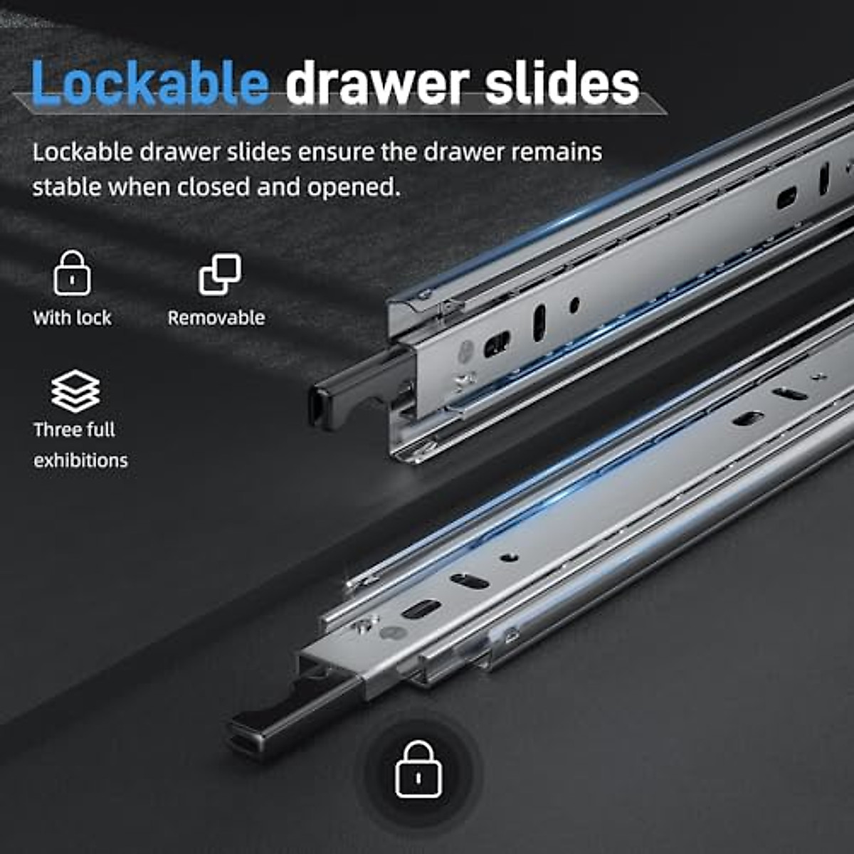 PHWALK 1 Pair 12 Inch 150 Lb Heavy Duty Drawer Slides with Lock Full Extension Ball Bearing Cabinet Telescoping Sliding Rails Tool Box Runners Tracks Glides Side Mount (with Lock, 12 inch)