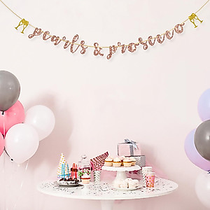 Kaakswa Pearls & Prosecco Banner, Bridal Shower Decorations, Mimosa Bar Decor, Champagne Bachelorette Party Supplies, Gold & Rose Gold Glitter