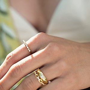 espere White Opal Half Eternity Band Wedding Ring | 18K Gold Plated Sterling Silver Dainty Linear Opal Stacking Bands | Minimalist October Birthstone Jewelry Gift for Her [Size 5]