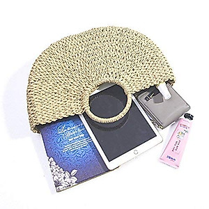 Straw Bags for Women, Hand-woven Straw Large Hobo Summer Beach Bag Round Handle Ring Toto Retro Rattan Bag