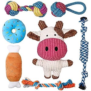 Derong Puppy Toys for Small Dogs, Teething Toys for Puppies,Cute Dog Toys for Small Dogs,Durable Chew Toys for Puppies,100% Natural Cotton Rope Chew Toys,Non-Toxic and Safe(7 Pack)