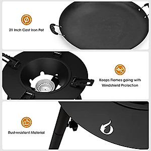 Onlyfire Paella Burner and Stand Set with 21 Inch Frying Pan and Reinforced Legs, GS300 Outdoor Cooking System Portable Propane Cooker with Wok for Backyard Camping RV