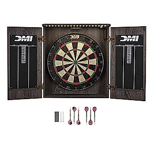 DMI Sports Paris Bristle Dartboard Cabinet Sets - Includes LED Lighting or Electronic Scoring Option, Rustic Grey (D4400W)