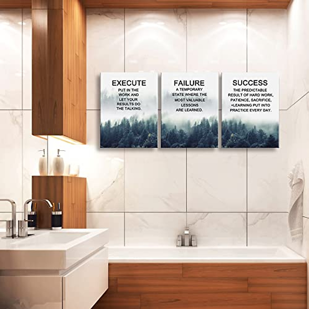 Canvas Wall Art Success Quote, Office Wall Art, inspirational wall art Large Poster, motivational wall art Positive Motivational Set of 3 Prints, Execute Failure Definition, Inspirational poster Print 11.5" x 15" 3 Pieces A-273