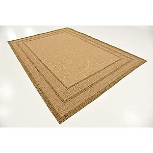 Unique Loom Outdoor Border Collection Area Rug - Multi Border (7' 1" x 10' Rectangle, Tan/ Light Brown)