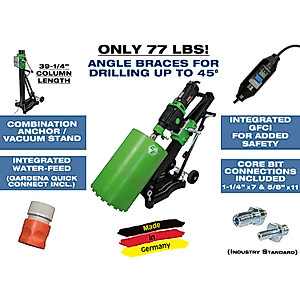 CS Unitec EBM 352/3 PSV -14 in. Capacity Concrete Core Drilling Rig with Vacuum/Anchor Stand- Wet Diamond Core Drill -3-Speed for Concrete, Brick, Asphalt, & Stone -Made in Germany (w/Vacuum Pump)