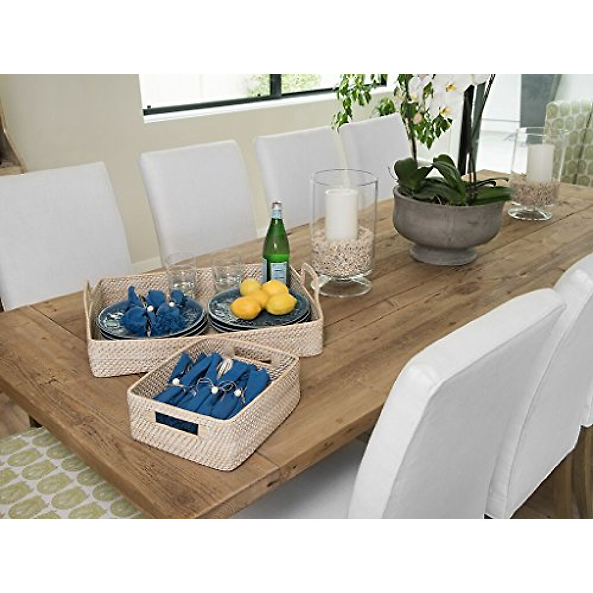 Kouboo 1060123 Laguna Rattan Shelf & Organizing Basket, Off White/Latte