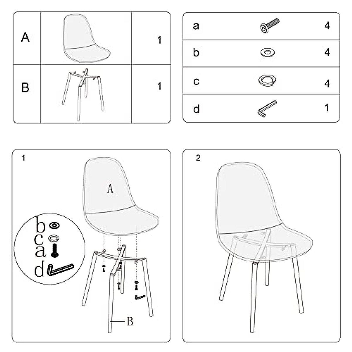 CangLong Acrylic Ghost Crystal Clear Seat,Modern Plastic Shell Accent Side Chairs for Kitchen, Dining, Living, Guest, Bed Room, Set of 4, Transparent 4