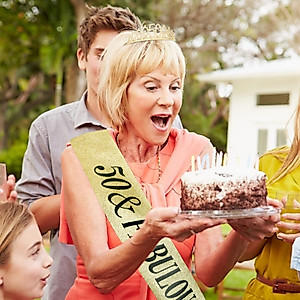 50th Birthday Celebration Set - Gold Pearl Pin, Crown, and Sash - Fabulous Party Favors for Women