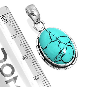 JEWELOPORIUM Blue Turquoise 925 Silver Pendant for Women Stone Handmade Silver Pendant Necklace Thanksgiving Gift Cocktail Jewelry