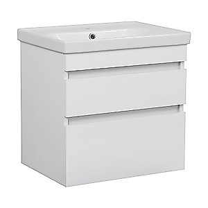 Modern Wall-Mounted Bathroom Vanity with Washbasin | Niagara White High Gloss Collection with Side Vanity Cabinet | Non-Toxic Fire-Resistant MDF-44 (32+12)-Omega Collection 24"