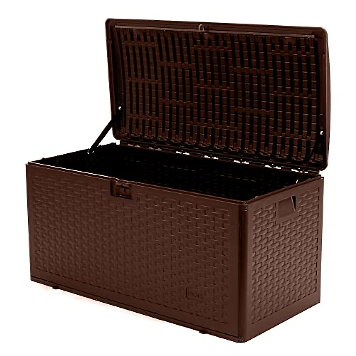 Plastic Development Group Multipurpose 73 Gallon Resin Outdoor Backyard Patio Storage Deck Box Container with Soft Close Lid, Java Brown