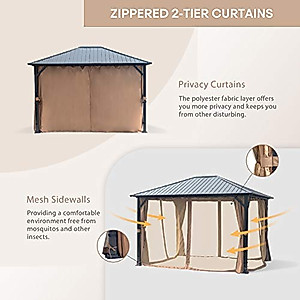 Cloud Mountain Steel Gazebo Hardtop Rectangular 10'x12', Brown Black