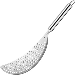 Pan Pot Strainer with Handle Stainless Steel Hand Held Crescent Drainer for Spaghetti Fry Noodles Fruit Vegetable Pasta Strainer Colander Heavy Duty Food Drainers