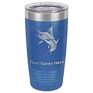 LaserGram 20oz Vacuum Insulated Tumbler Mug, Marlin Fish, Personalized Engraving Included (Dark Blue)