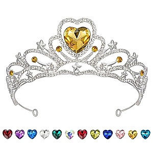 SWEETV Birthday Crowns for Women Birthstone Heart Princess Tiara Silver Wedding Headband for BirthDay Party Photograph, Nov