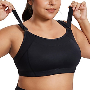 SYROKAN Front Adjustable Sports Bras for Women High Impact Wirefree Comfort No Bounce Support Workout Running Bra Black 36B