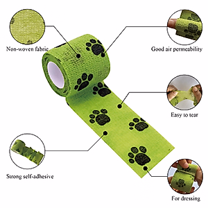 AMOGATO 6 Pack Paw Self Adhesive Bandage Wrap, Vet Wrap Cohesive Bandagesfor Pets, Athletic, Sports, Wrist, Ankle, First Aid 2 Inch x 5 Yards