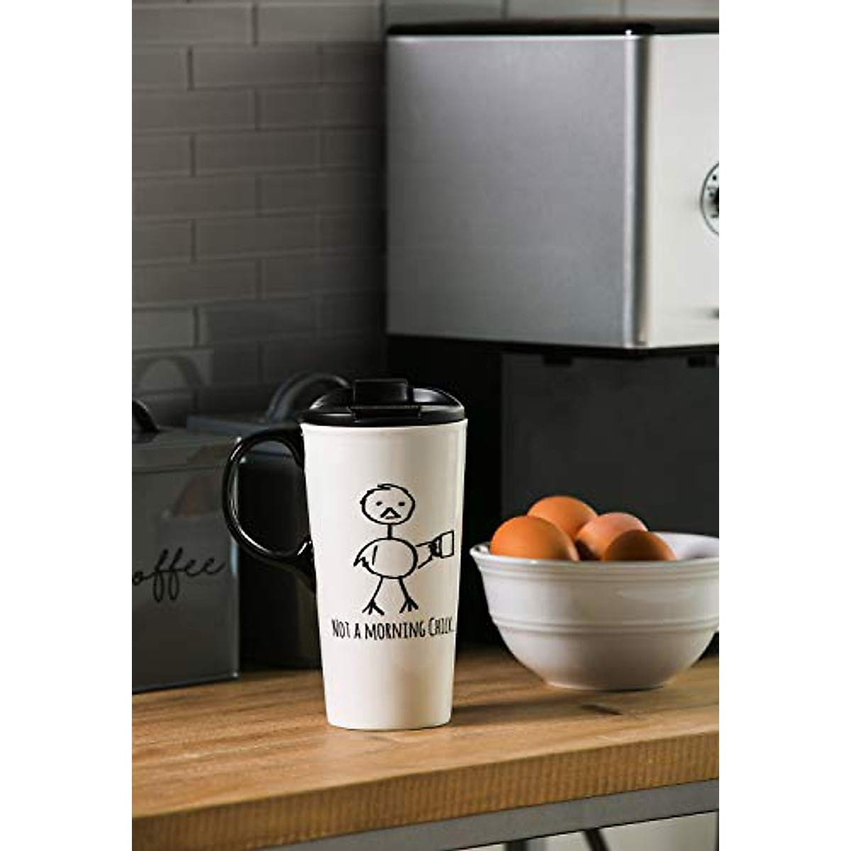 Not a Morning Chick Ceramic Travel Cup - 5 x 7 x 4 Inches