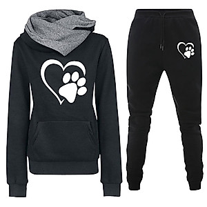 Women Hoodies Sweatsuit Long Sleeve Matching Joggers Sweatpants 2 Piece Tracksuit Sets, Two Piece Outfits for Women A3-Black, 3X-Large