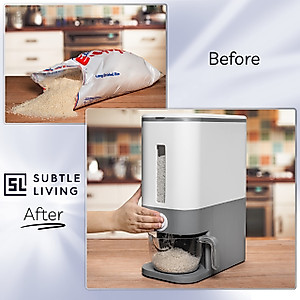 Subtle Living Qudasar Rice Dispenser - Automatic Rice Dispensing Bin - Large (22 liters) - Minimalist Style - Rice Storage Container