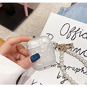 AirPods Case Cute Cover Skin with Giltter Shell Pearl Wrist Keychain,AirPod Case Cute 1st Generation Case Full Protective TPU Cover Airpods 1&2 Case for Girls and Women (AirPods 1&2 Case)