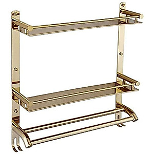 SilteD Gold-Plated 2-Layer Towel Rack with Double Rods Hooks, 600 * 120 * 560 Mm Bathroom Storage Rack Towel Rail,Families Schools Hotels