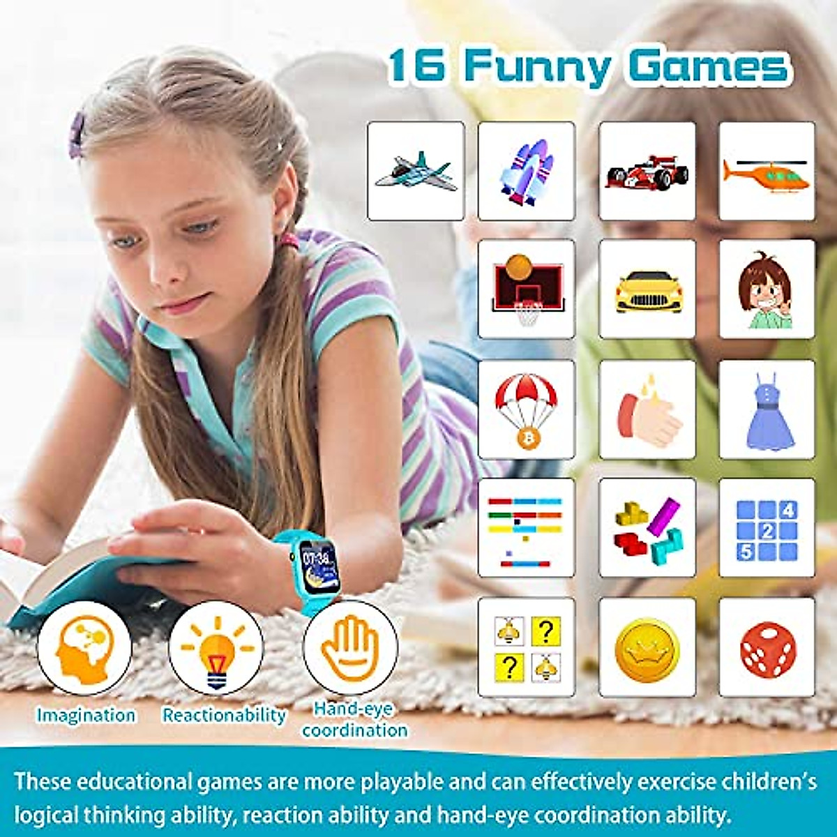 METYYP Kids Smart Watches for Kids with 24 Games,Camera Music Player Pedometer Alarm Clock 12/24,Kids Watch Toys for 3-12 Years Old