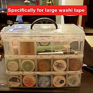 Washi Tape Holder, Washi Tape Box Organizer Craft Storage - 3 Layer Large Divider Closet Container, with 30 Adjustable Compartments, Clear