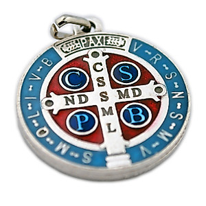 St. Benedict Medal with Blue and Red Enamel | Patron Saint of Students and Europe | Great Catholic Gift for First Holy Communion and Confirmation | Made in Italy