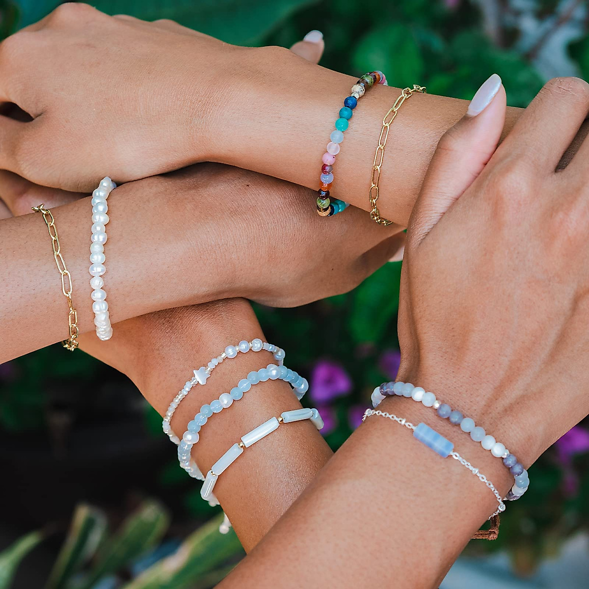 Lotus and Luna 4MM Energy Chakra Healing Bracelet with Real Stones Jade, Pearl, Rose Quartz, Amethyst, Moonstone (Master Healer)