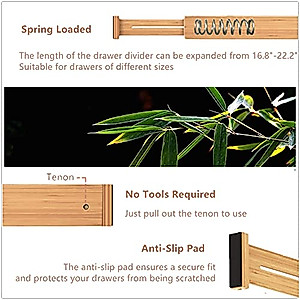 Popin Lover Drawer Adjustable Dividers Bamboo Separators Organization Expandable Organizers 17-22inch for Kitchen Bedroom Bathroom Dresser Baby Drawers & Closet Office 4-pack