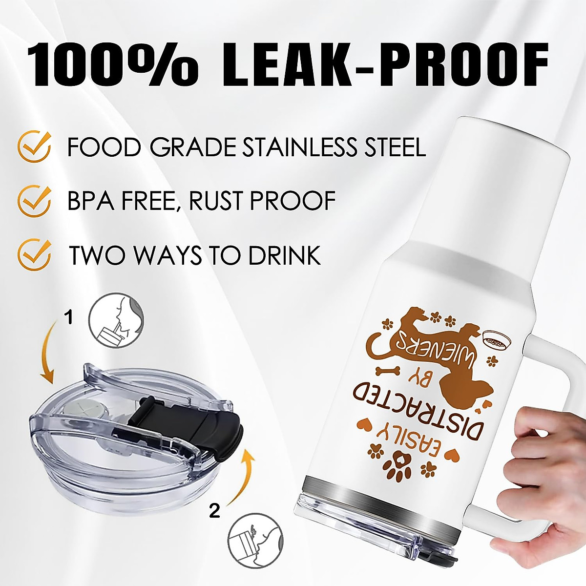 NIAXAUYT Dachshund Gifts for Women - Wiener Dog Gifts for Dachshund Lovers Tumbler 40oz - Birthday Gift for Dackel Owner/Mom Mug - Dachshunds Dog Facts Cup with Handle and Straw Lid