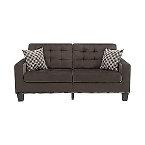 Pemberly Row 18.5" Contemporary Microfiber Upholstered Tufted Sofa in Chocolate
