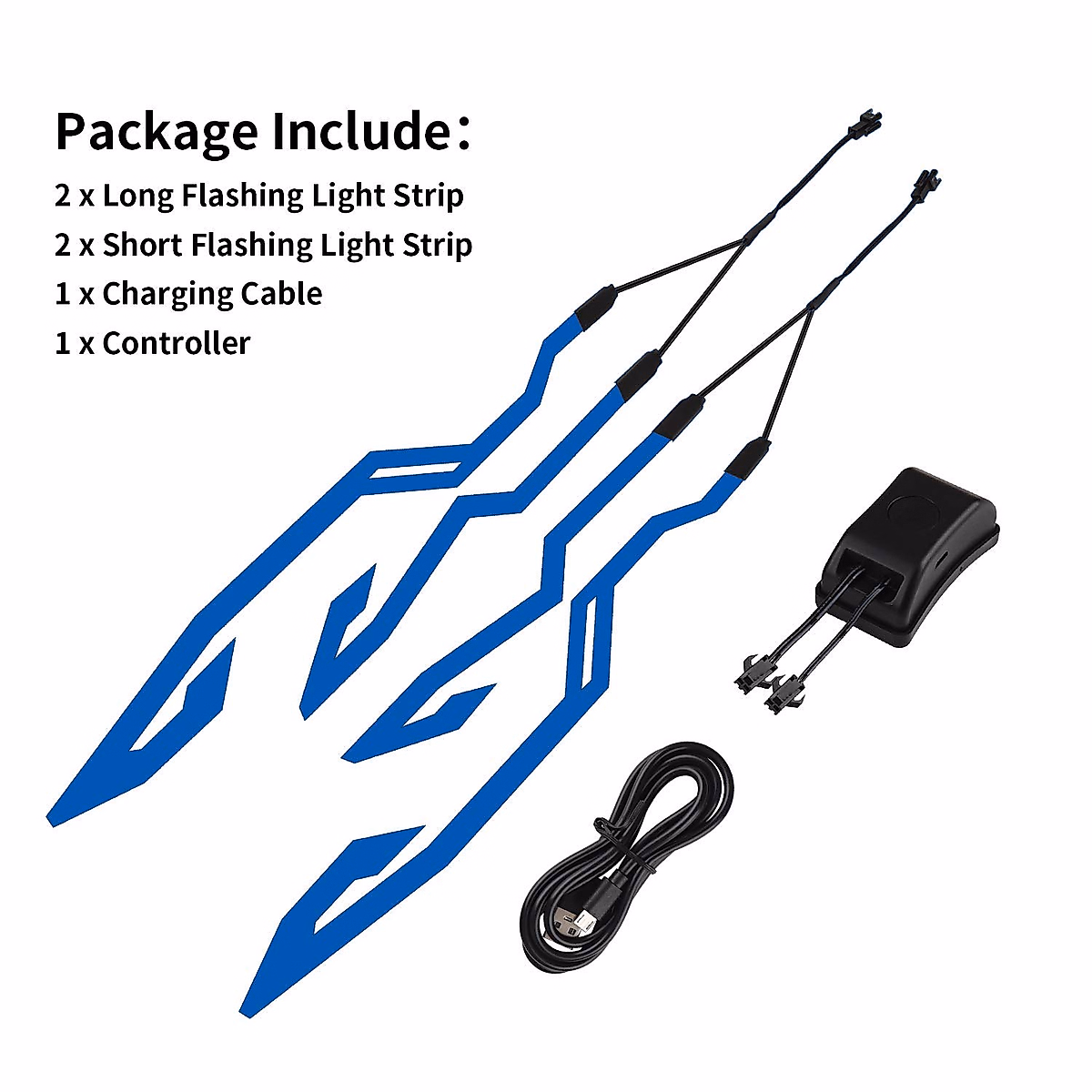 4PCS Upgrade Rechargeable Motorcycle Helmet Light, Night Riding Signal EL Light Sticker, 3 Mode Led Helmet Light Strip Accessories for Bike (Rechargeable Powered, Blue)