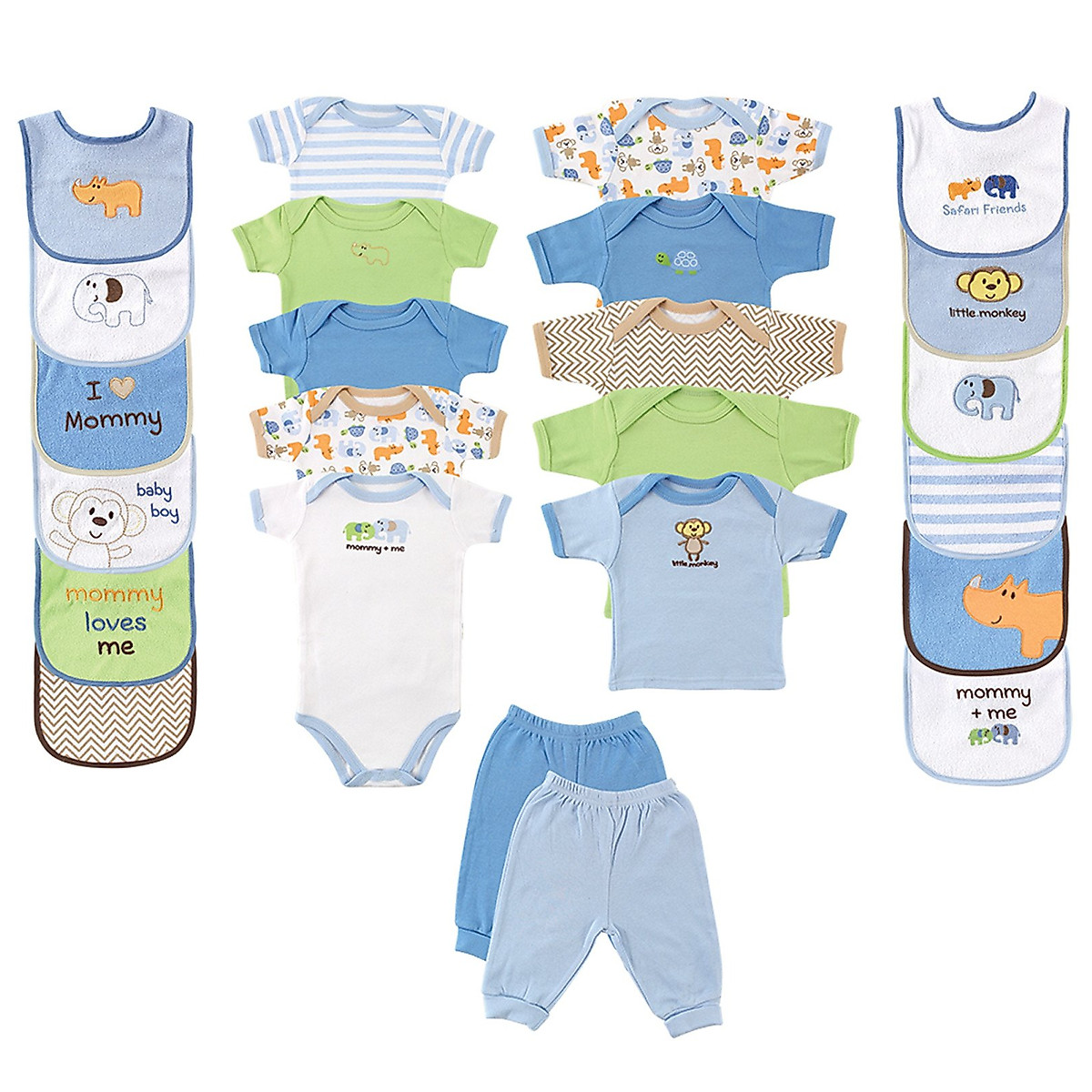 Luvable Friends Unisex Baby Layette Gift Cube, Blue Safari, 0-3 Months