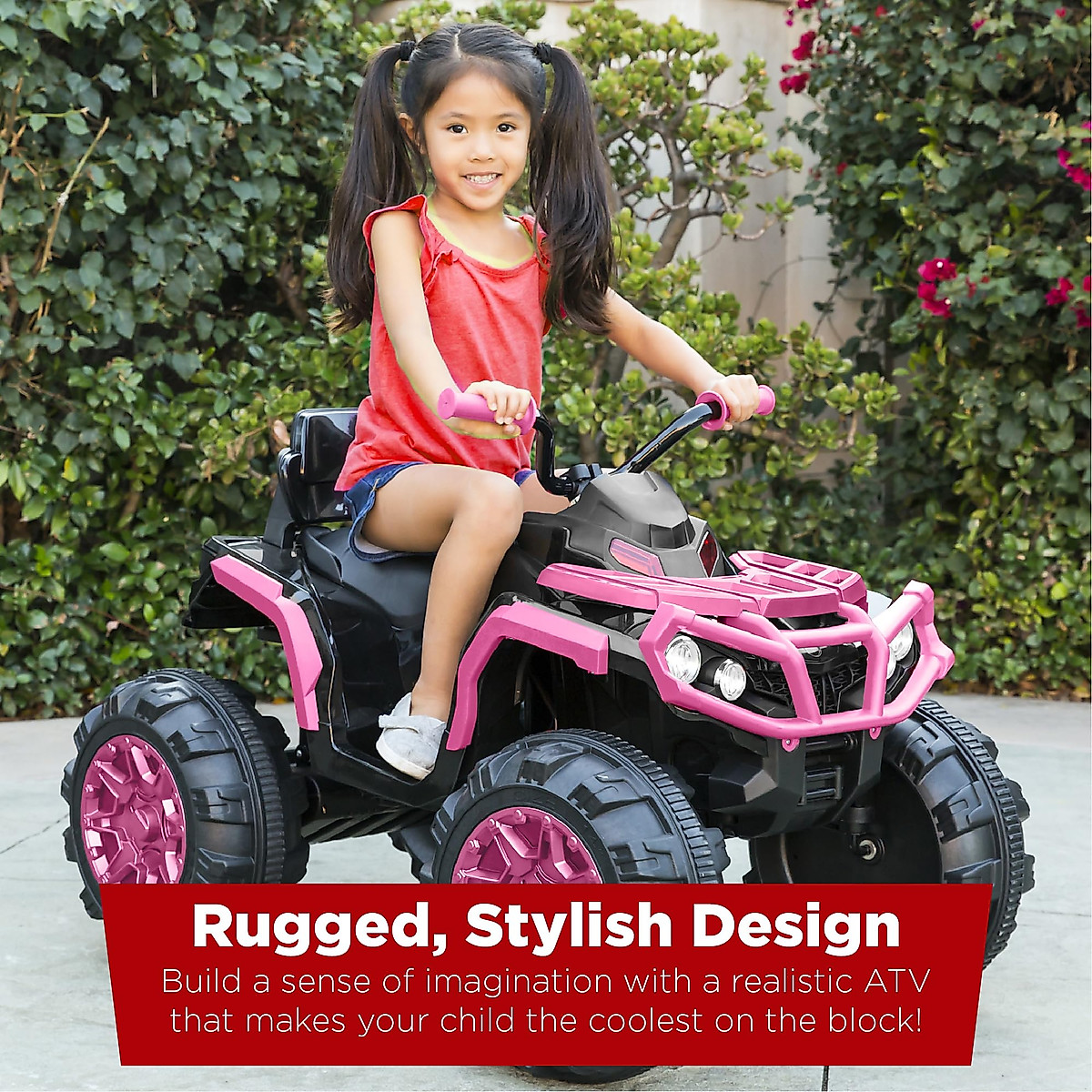 Best Choice Products 12V Kids Ride-On Electric ATV, 4-Wheeler Quad Car Toy w/Bluetooth Audio, 3.7mph Max Speed, Treaded Tires, LED Headlights, Radio - Pink