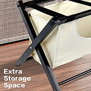 Luggage Rack 2 Pack, with Detachable Laundry Bag, Premium Texture Solid Wood Luggage Rack for Guest Room, Nylon with Foldable Suitcase Rack for Max 200LBS Load, Dirty Clothes Storage, Suitable for Hotel Rooms
