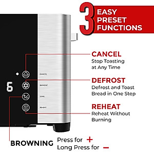 Mueller UltraToast Full Stainless Steel Toaster 4 Slice, Long Extra-Wide Slots with Removable Tray, Cancel/Defrost/Reheat Functions, 6 Browning Levels with LED Display