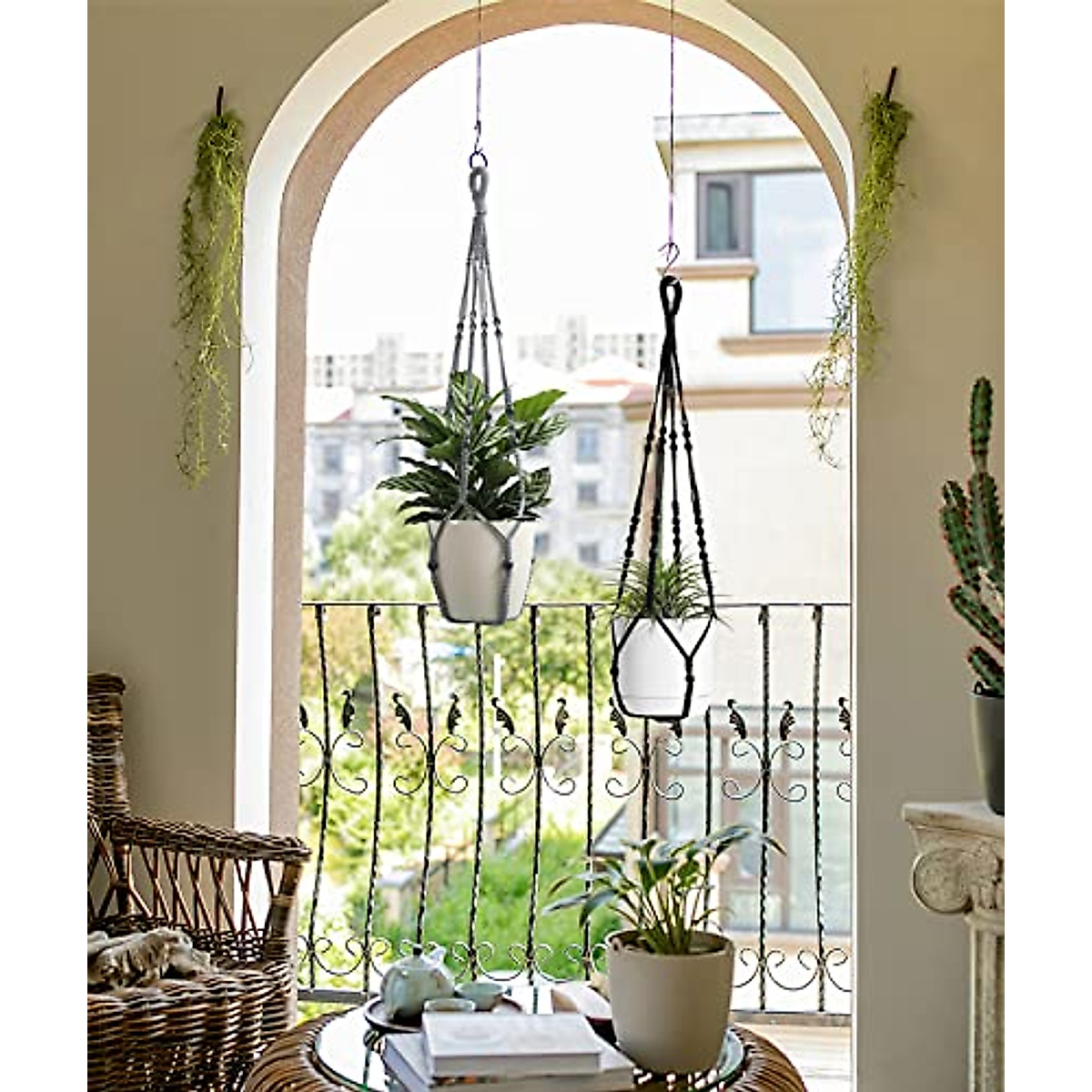 Macrame Plant Hanger Indoor Hanging with Wood Beads Macrame Planters No Tassel for Indoor Outdoor Boho Home Decor 35 Inch (Gray,1pc)