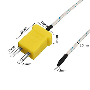 5 Pieces 3 Meters K Type Mini-Connector Thermocouple Temperature Probe Sensor K Type Thermocouple Wire Temperature Sensing Line Measure Range -50 to 400 Celsius, Compatible with TM902C/ TES1310