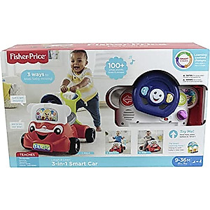 Fisher-Price Laugh & Learn 3-In-1 Smart Car, Baby Walker & Toddler Ride-On Toy with Smart Stages Learning Content for Ages 9+ Months